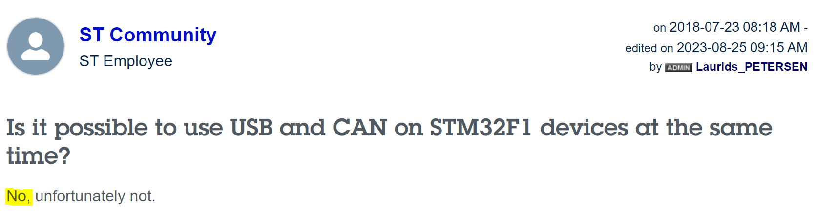 Solved Concurrent Use Of Usb And Can With Stm32f105 Stmicroelectronics Community