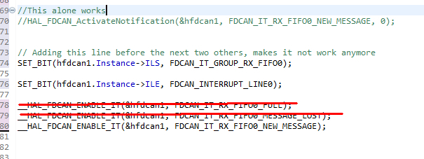 FDCAN_ILS: RXFIFO0 does not produce Interrupt, but ... FDCAN_ILS: RXFIFO0 does not produce Interrupt, but ...