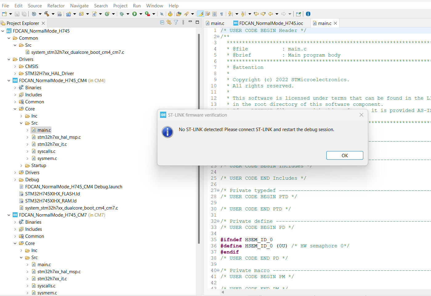 Solved: ST LINK not Detected FDCAN in STM32 Normal Mode M ... Solved: ST LINK not Detected FDCAN in STM32 Normal Mode M ...