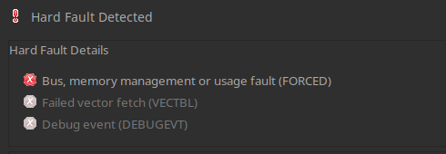 Solved: Hard Fault on function start - but cannot debug - STMicroelectronics Community