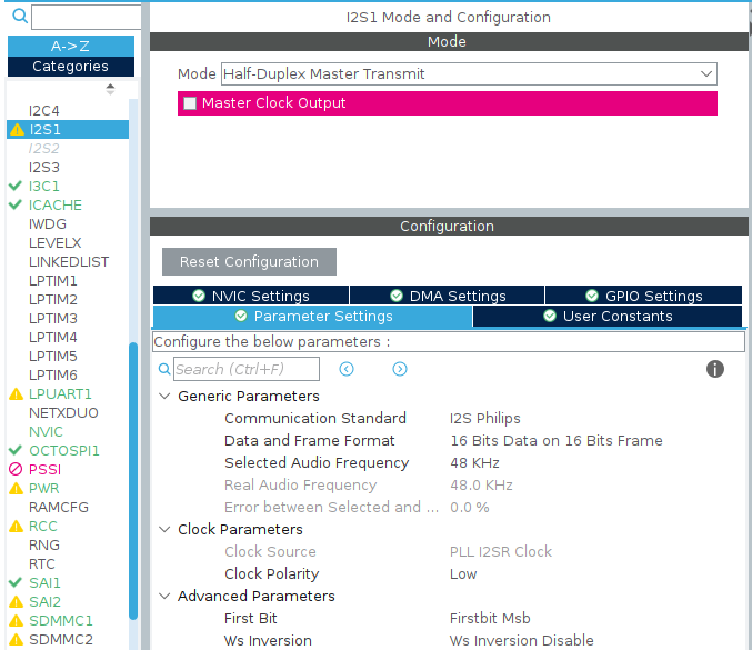 STM32H573 I2S audio clock problem - STMicroelectronics Community