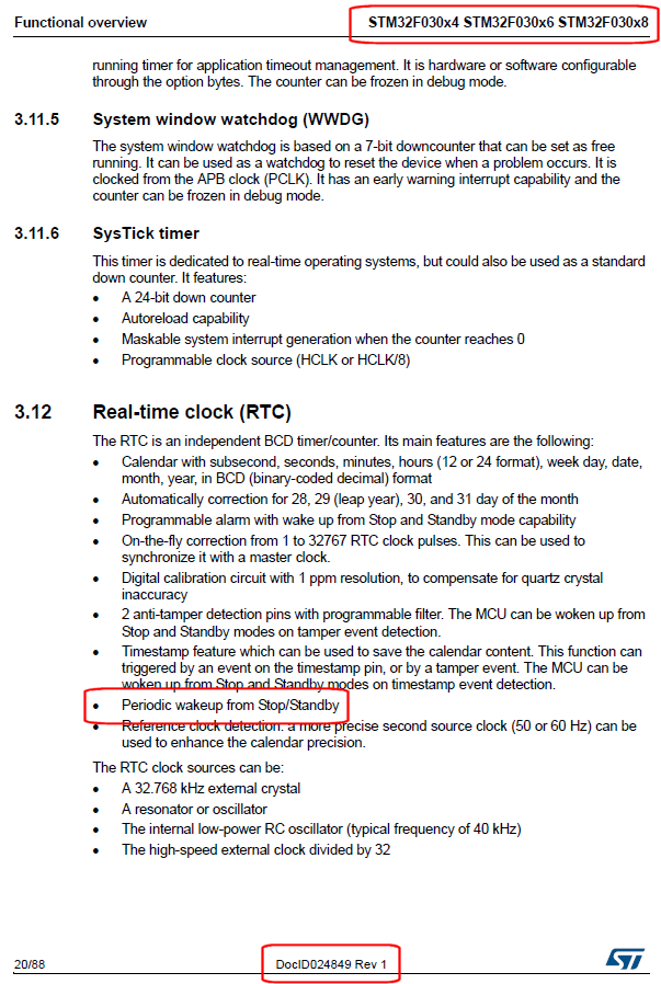 STM32F030 RTC - What happened to the Periodic Wake... - STMicroelectronics Community