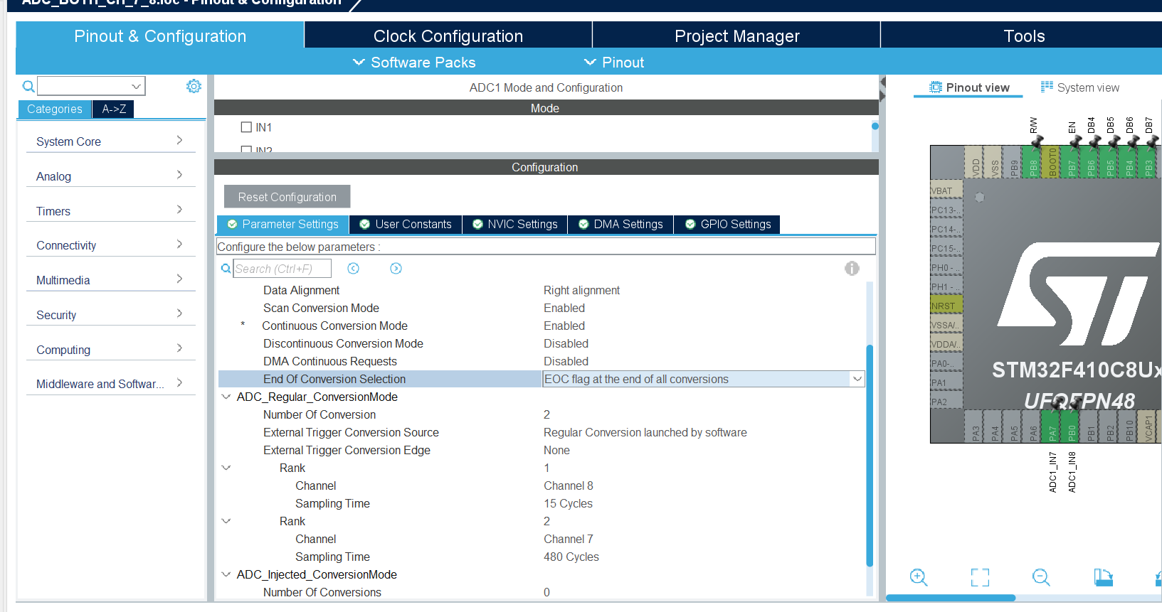 Solved: ADC multi channel configuration(STM32F410) - STMicroelectronics Community