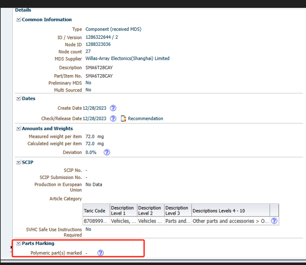 How to mark polymeric parts in IMDS for SMA6T28CAY ...