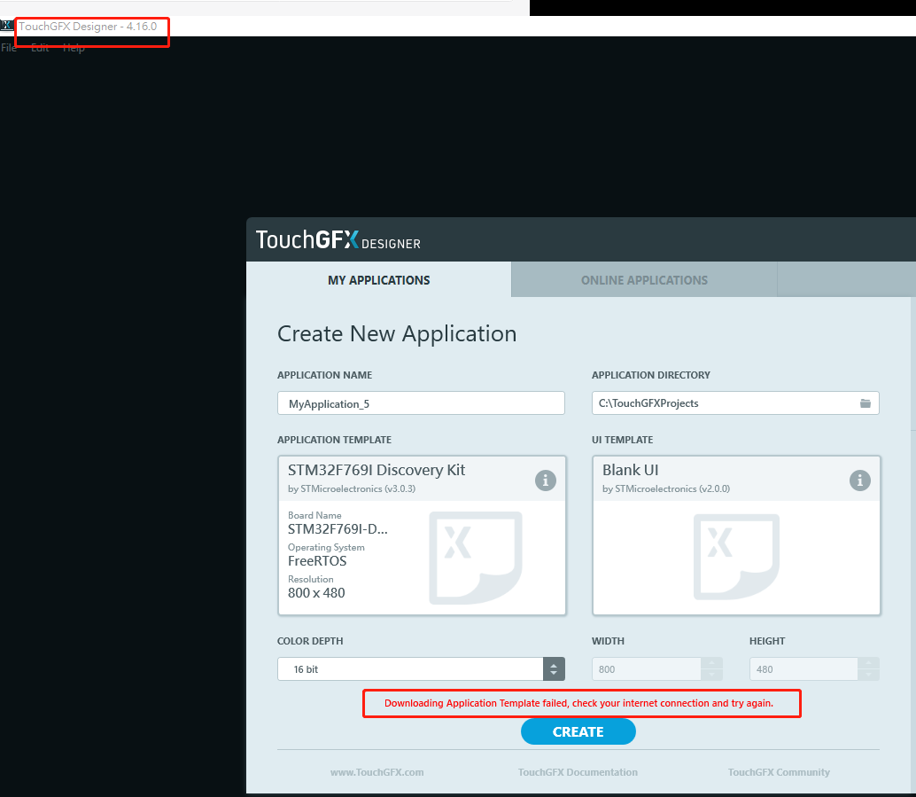 Downloading Application Tempate Failed On Touchgfx Stmicroelectronics Community