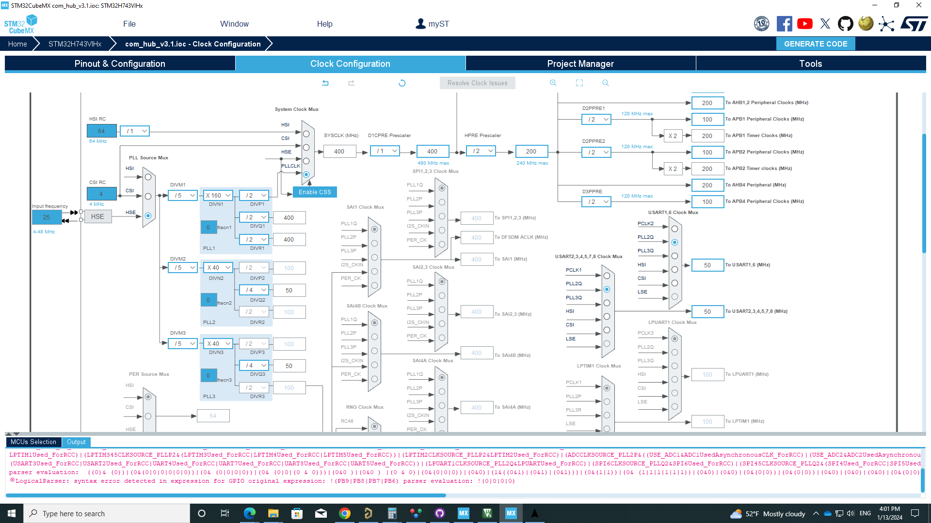 Stm32h7 Cubemx Clock Configuration Bug Stmicroelectronics Community