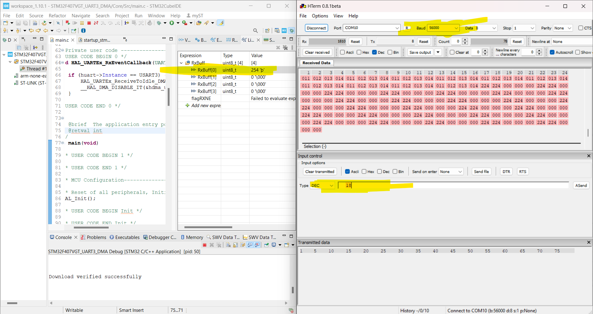 Solved: STM32F407 USART receive, When change baud rate no... - STMicroelectronics Community