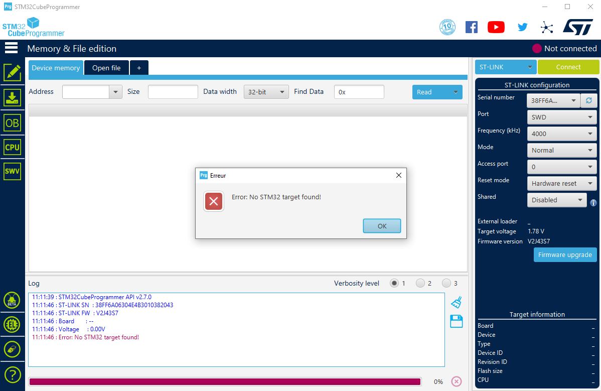 Connection Problem With An Stm32l053r8t6 Using Stm Stmicroelectronics Community