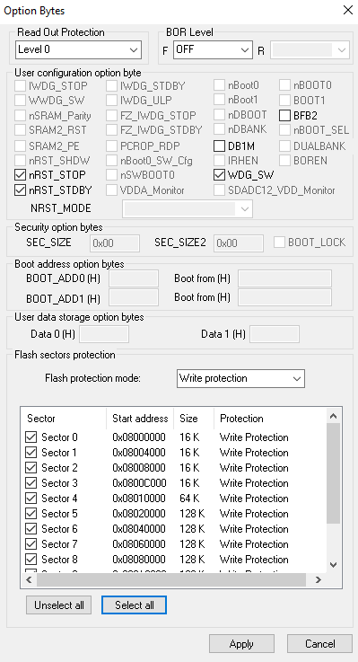 Stm32f429 Automatically Enables Write Protection Stmicroelectronics Community