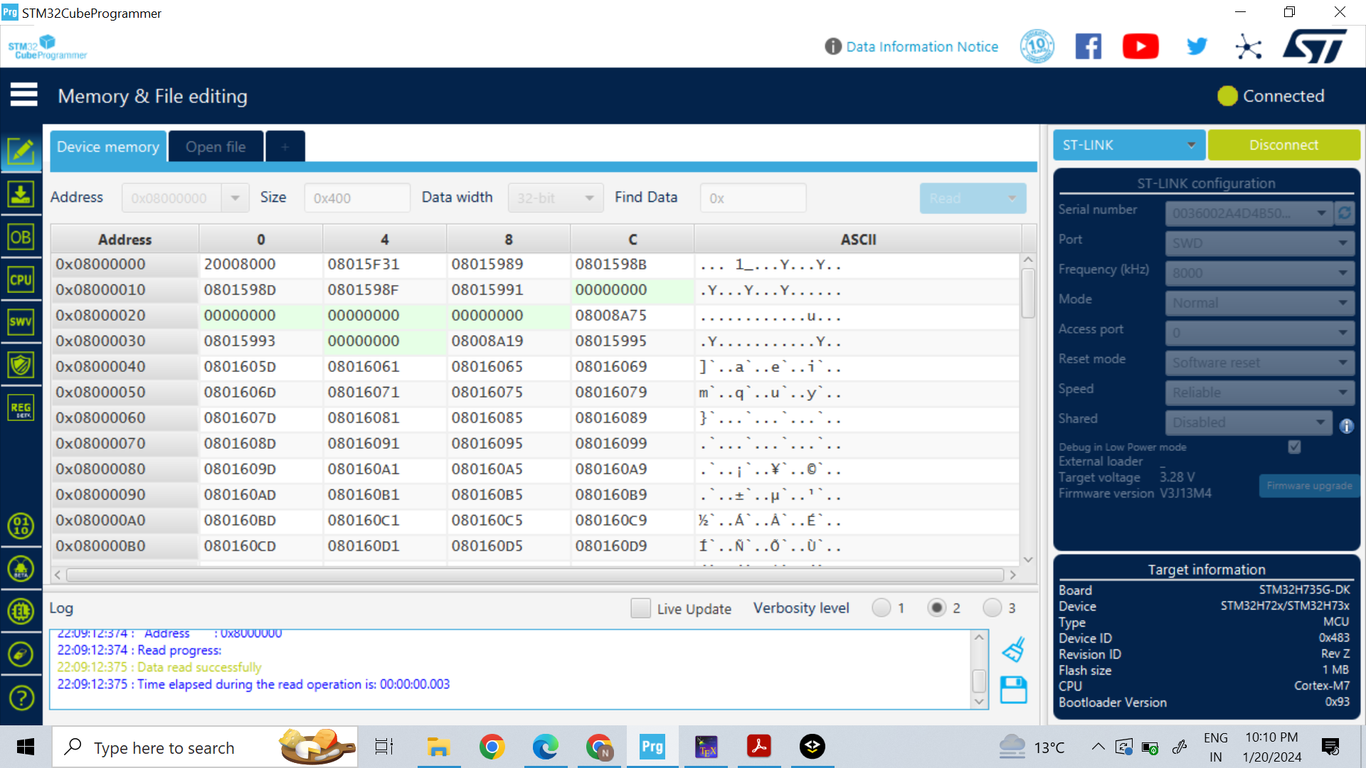 Stm32h735dk Programming And Debuggiing Via Stlink Stmicroelectronics Community