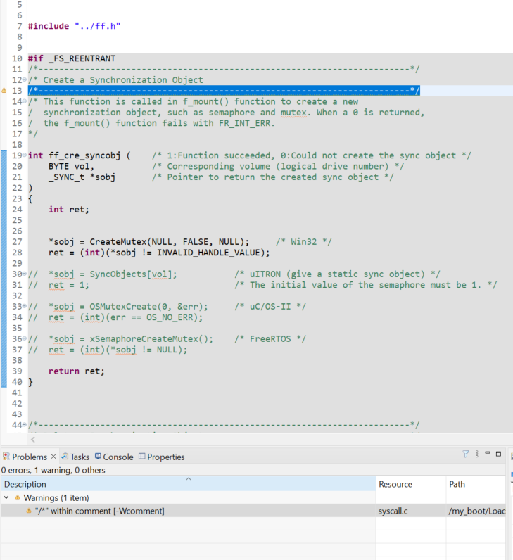 Solved: Warning after build as "/*" within comment [-Wcomm ...