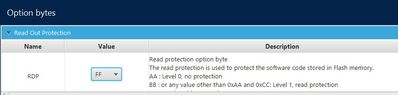 Can not read memory! Disable Read out protection a... - STMicroelectronics Community