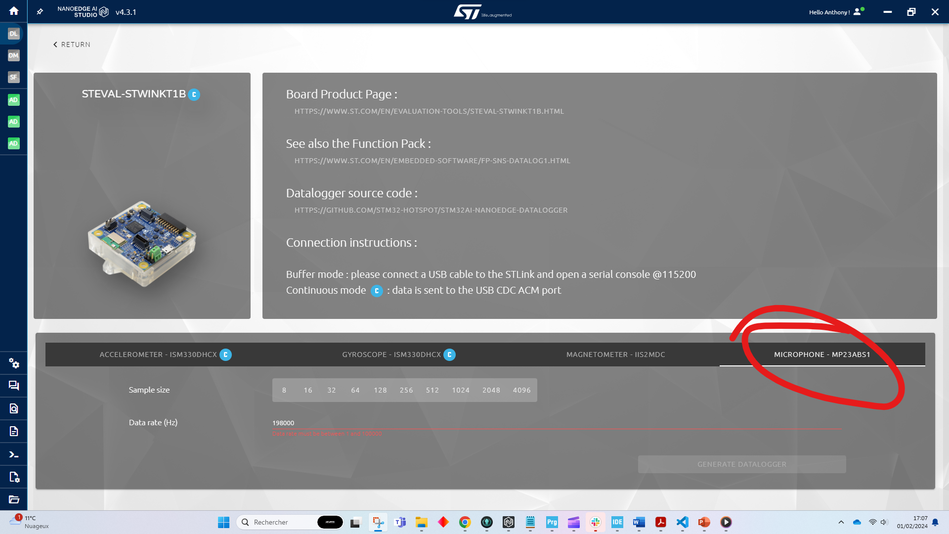 Solved: NanoEdgeAIStudio : is it possible to log ultrasoun... - STMicroelectronics Community