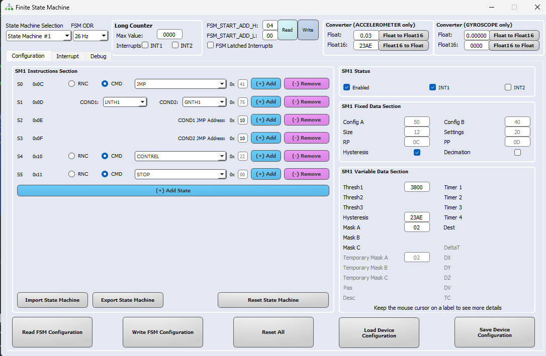 LSM6DS032 programming finite state machine - STMicroelectronics Community