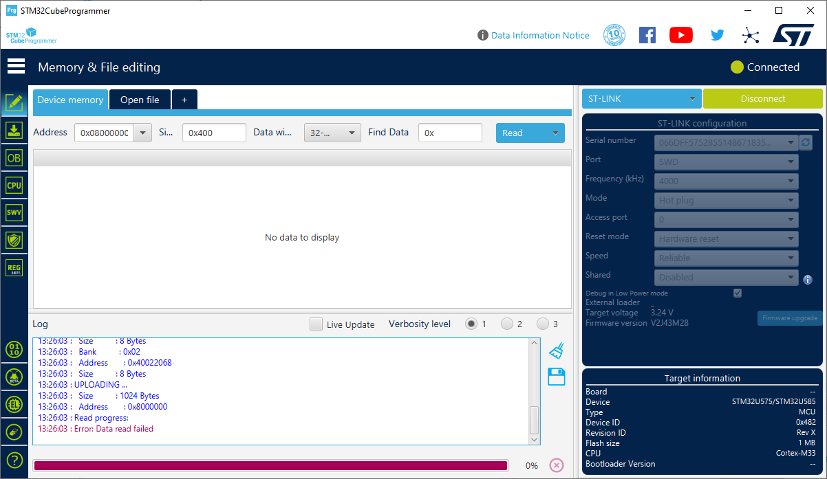 Issues turning off trustzone on STM32 U585I-IOT02A... - STMicroelectronics Community