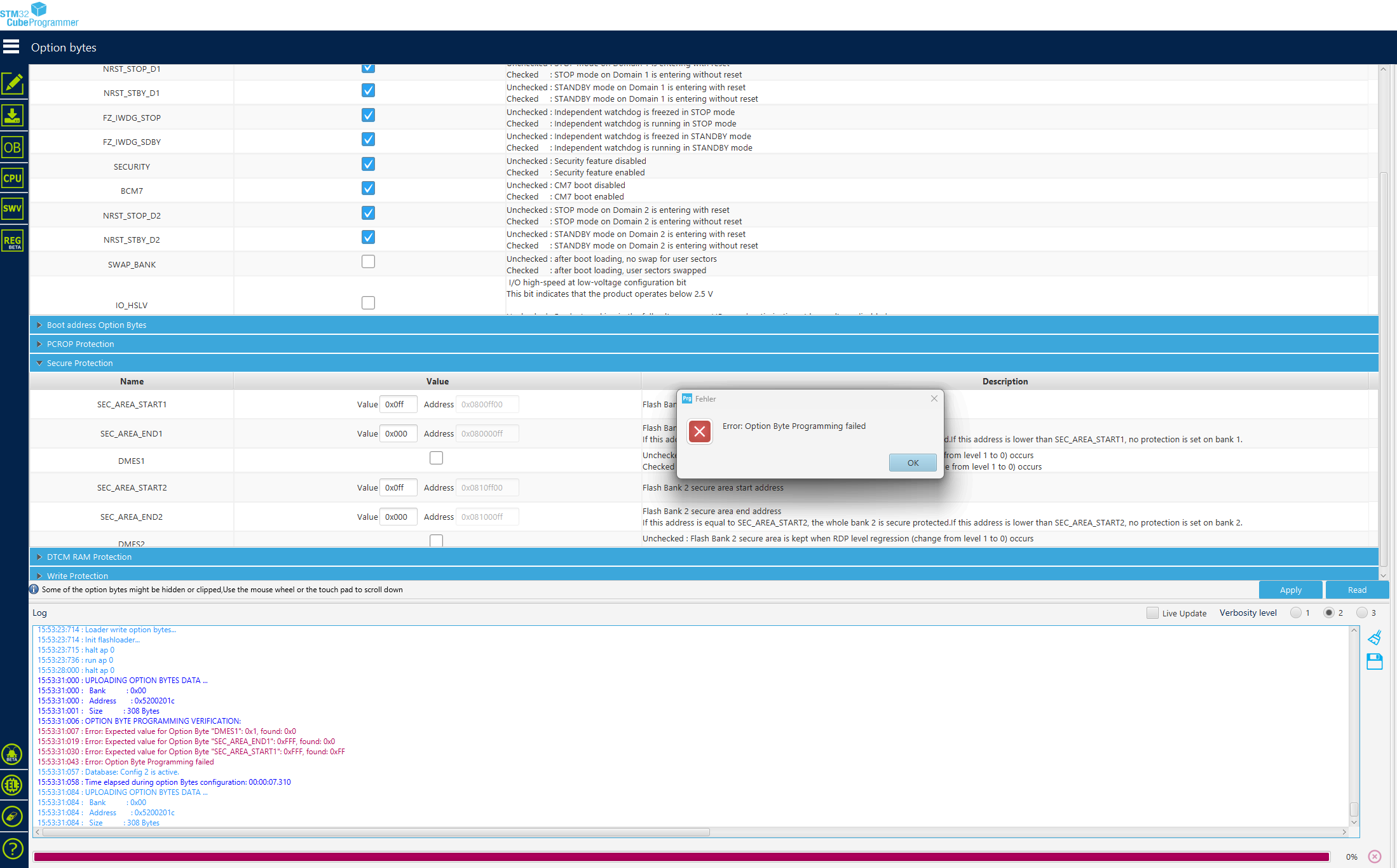 Solved: H753 Target not found after security option byte ...