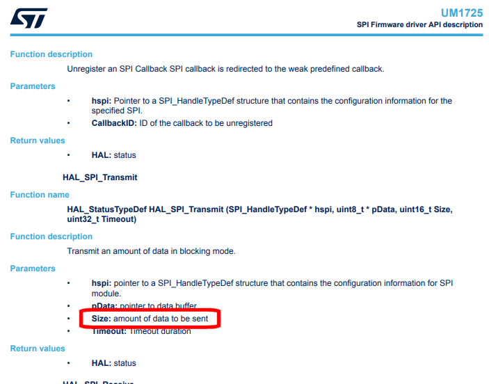 SPI Send (sizeof) too big - STMicroelectronics Community