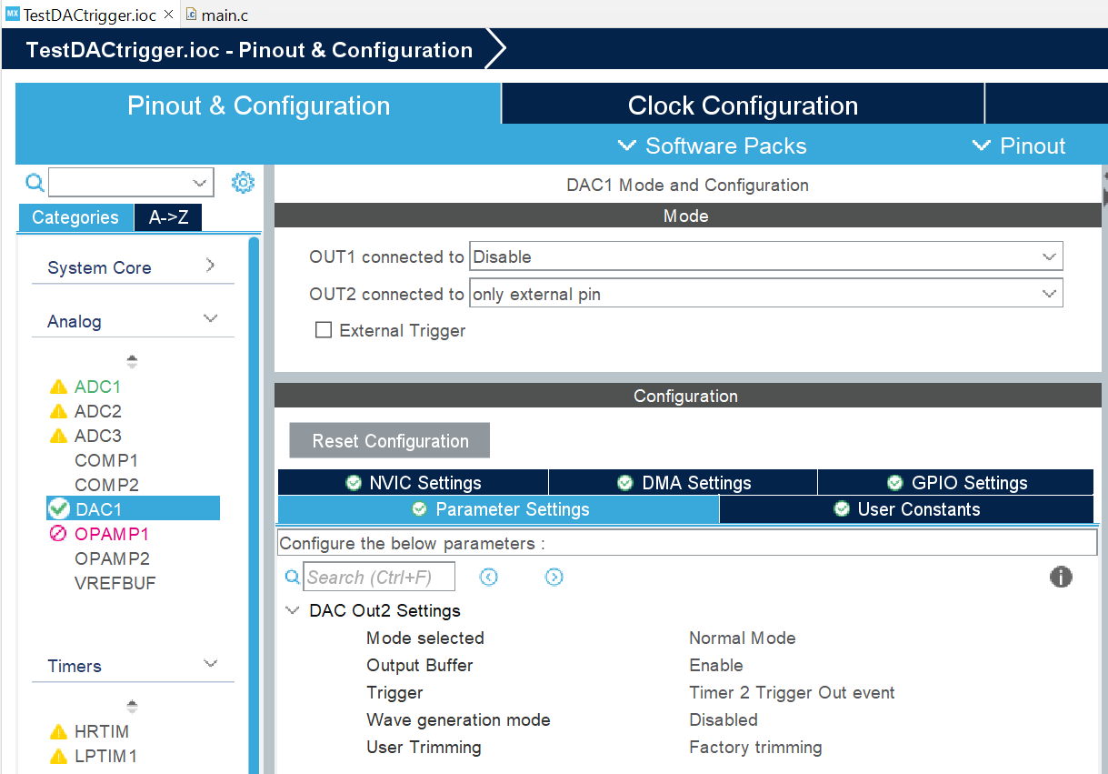 Start DAC and ADC at the same time - STMicroelectronics Community