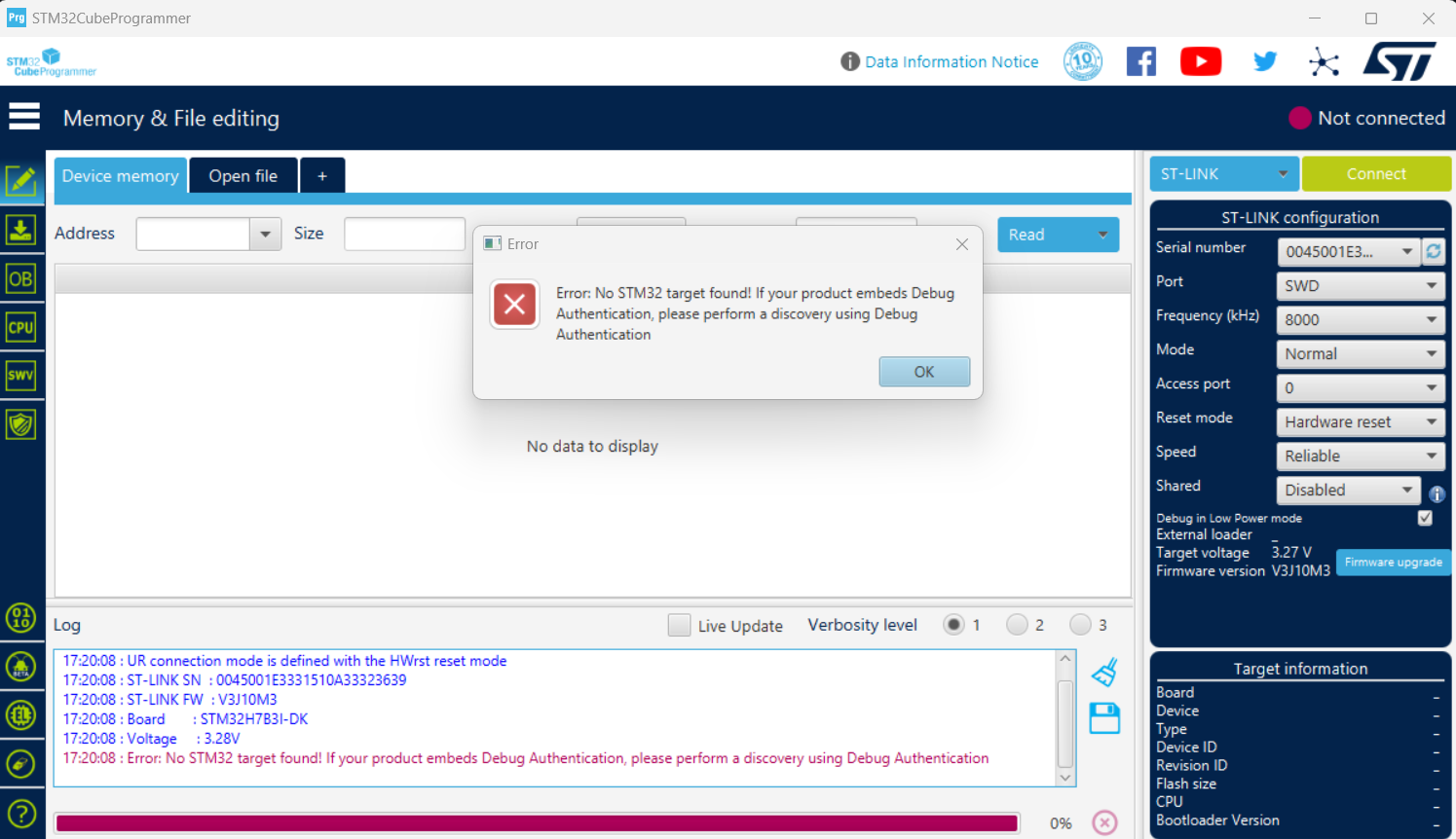 Solved Stm32h7b3i Dk Unable To Flash Code To Board And Stmicroelectronics Community