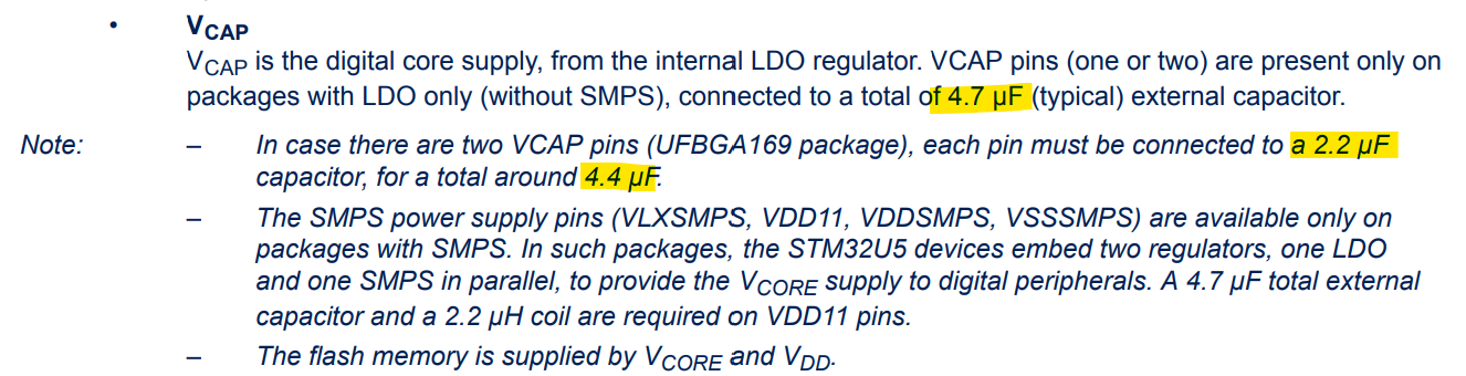 STM32U585 VCAP capacitor voltage - STMicroelectronics Community