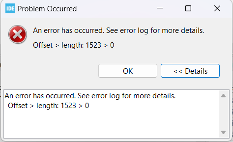 Error when debugging with assembly window offset ...