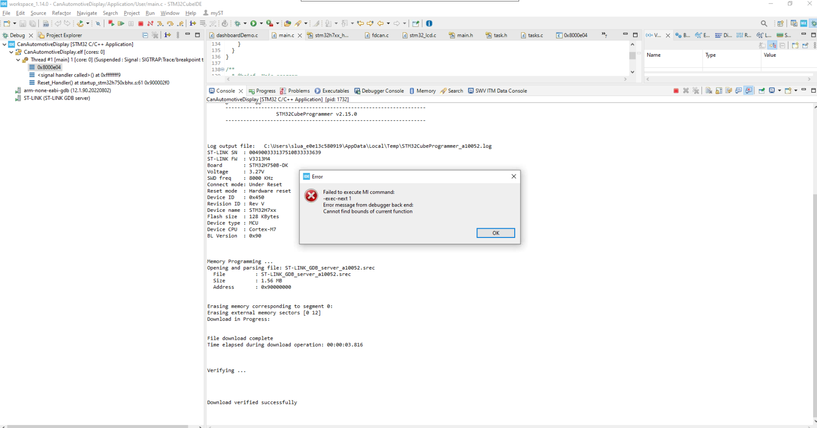 Solved Debugging In Stm32cube Ide For Stm32h750b Dk Board Stmicroelectronics Community