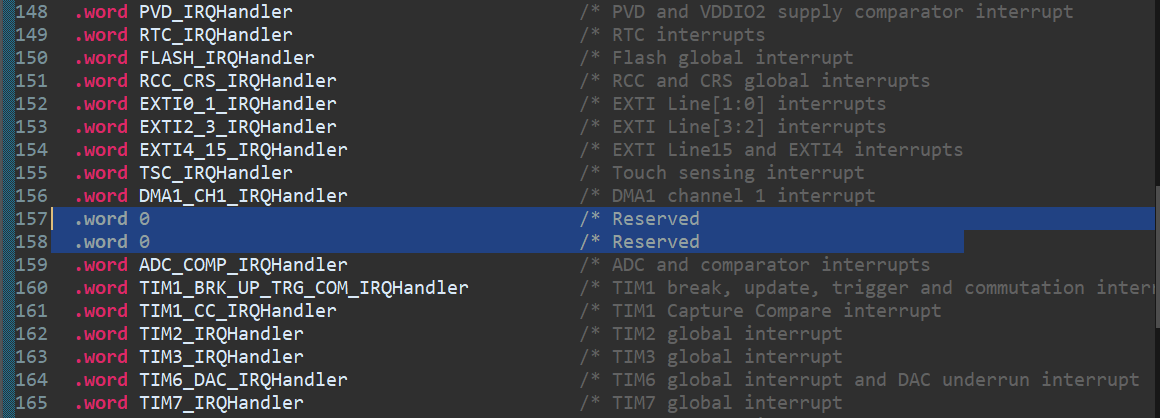 Solved: STM32F042G6U6 startup file does not contain ISR ve... - STMicroelectronics Community