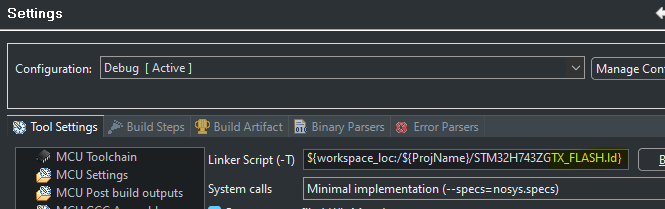 Linker Script T Settings Reset To Default Stmicroelectronics Community