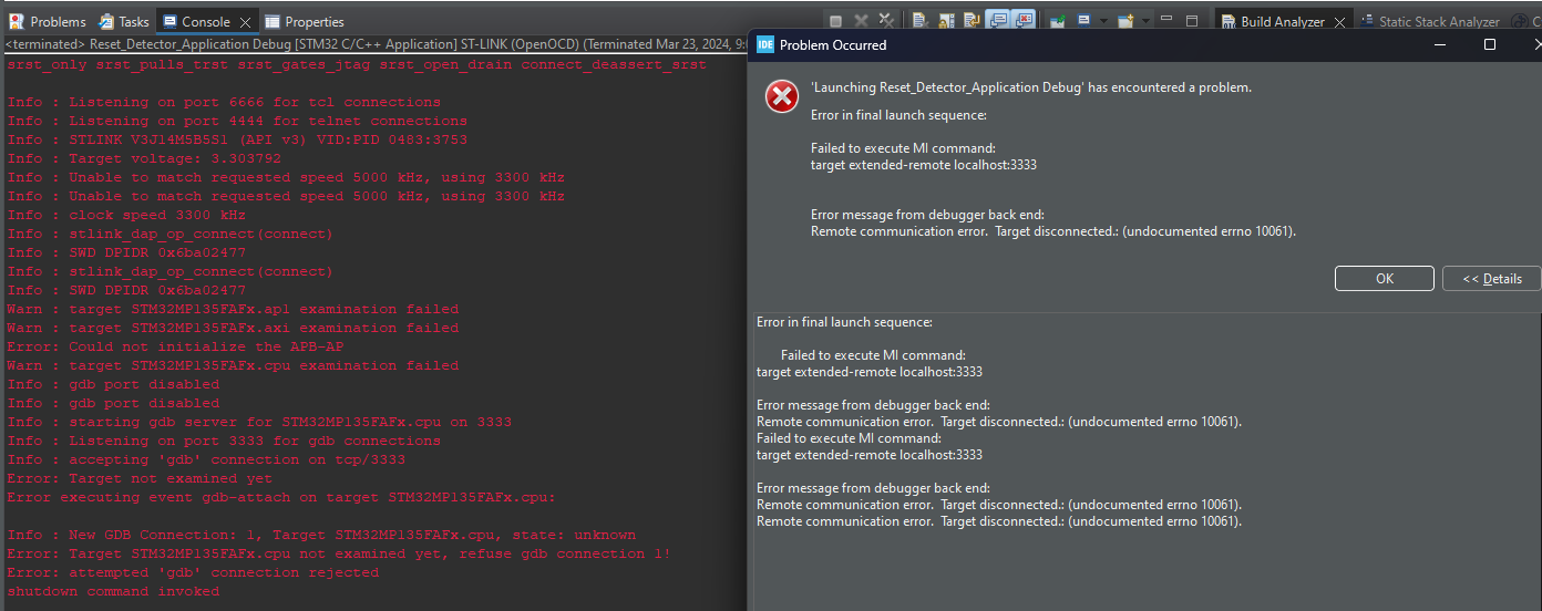 Stm32mp135 Bare Metal Project Debug Issues Stmicroelectronics Community 