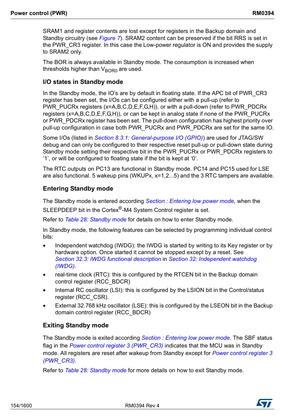 Placing STM32L433 into standby - STMicroelectronics Community