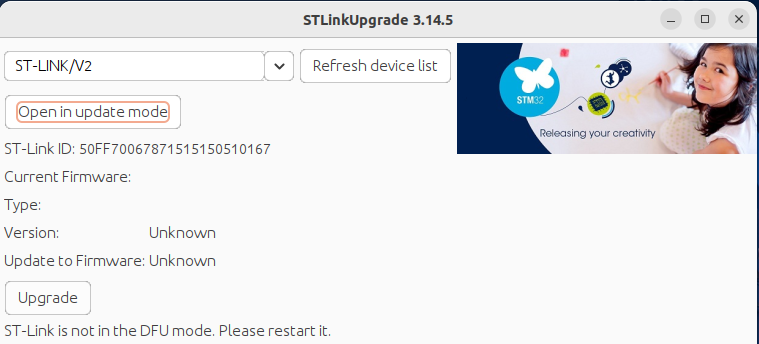 Solved: ST-Link is not in the DFU Mode - STMicroelectronics Community