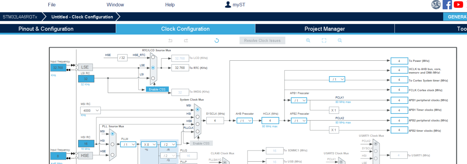 Solved: STM32L4A6 LSE can't be configured in Clock configu... - STMicroelectronics Community