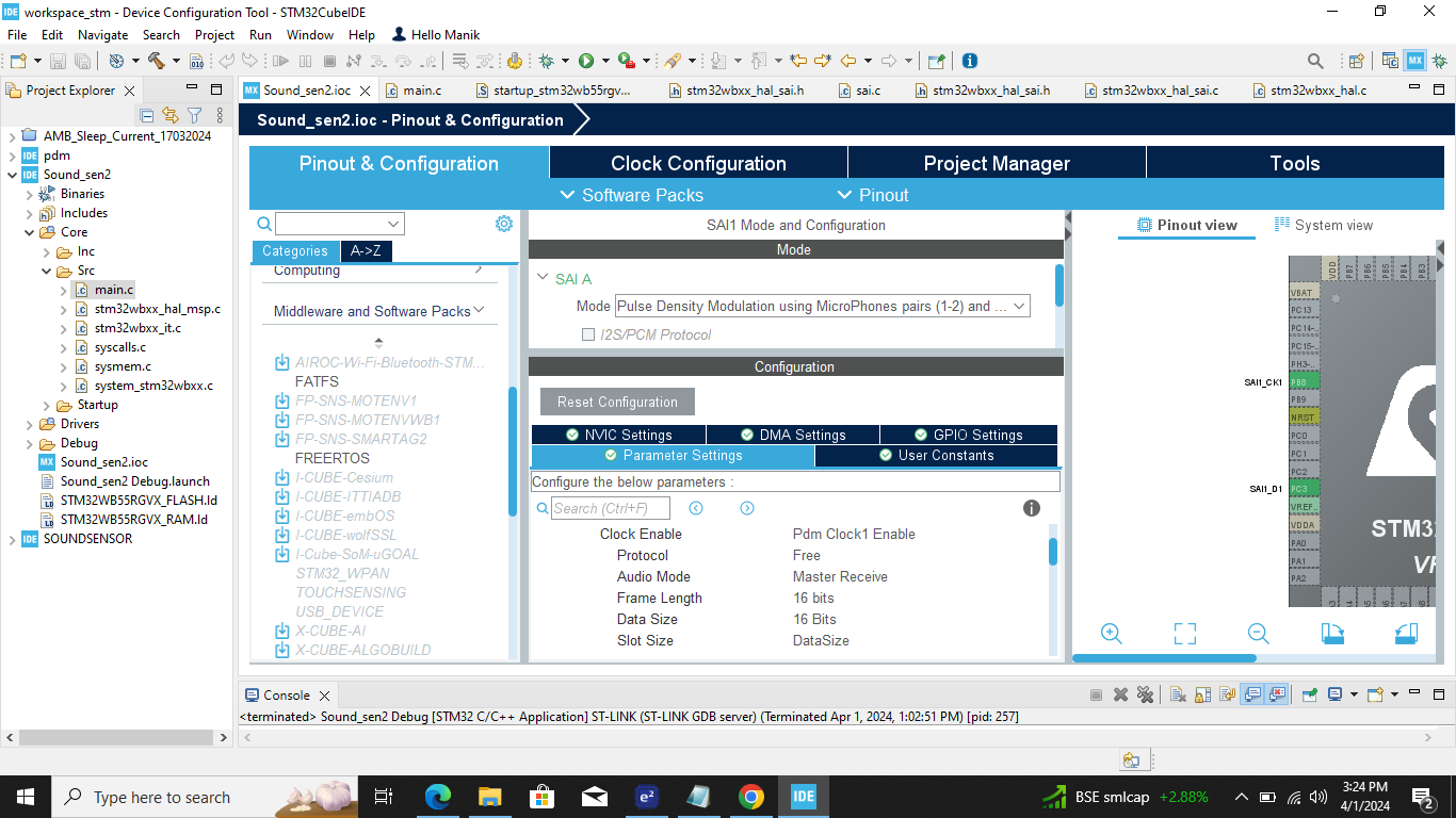 IM69D130 interface of with STM32WB55RG. - STMicroelectronics Community