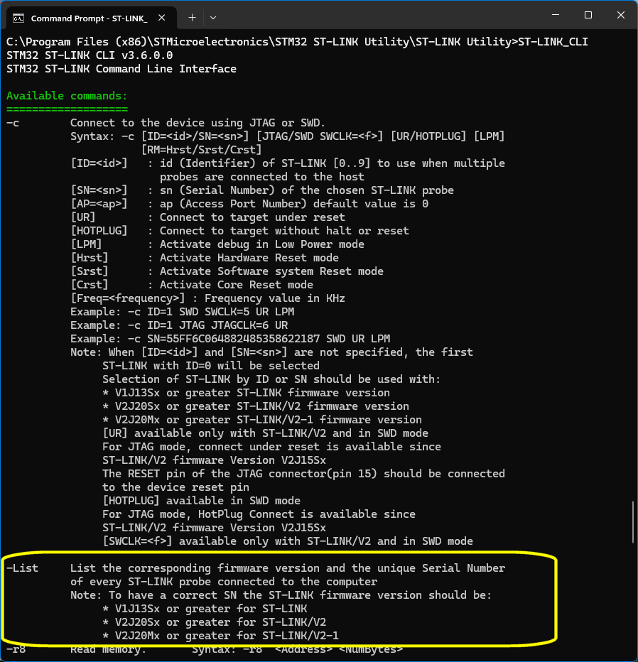 Obtain stlinkv2 serial number using command line i... - STMicroelectronics Community
