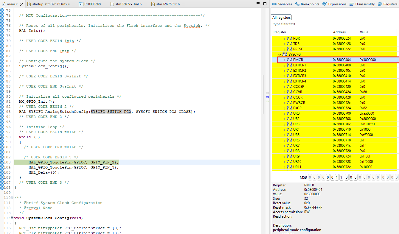 Solved: Subject: STM32H753ZI cannot control PC02 as GPIO o... - STMicroelectronics Community