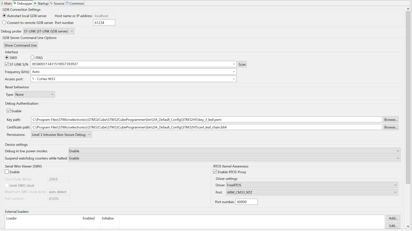 Solved: Debugging STM32H573I-DK_aws_ri_tz example - STMicroelectronics Community