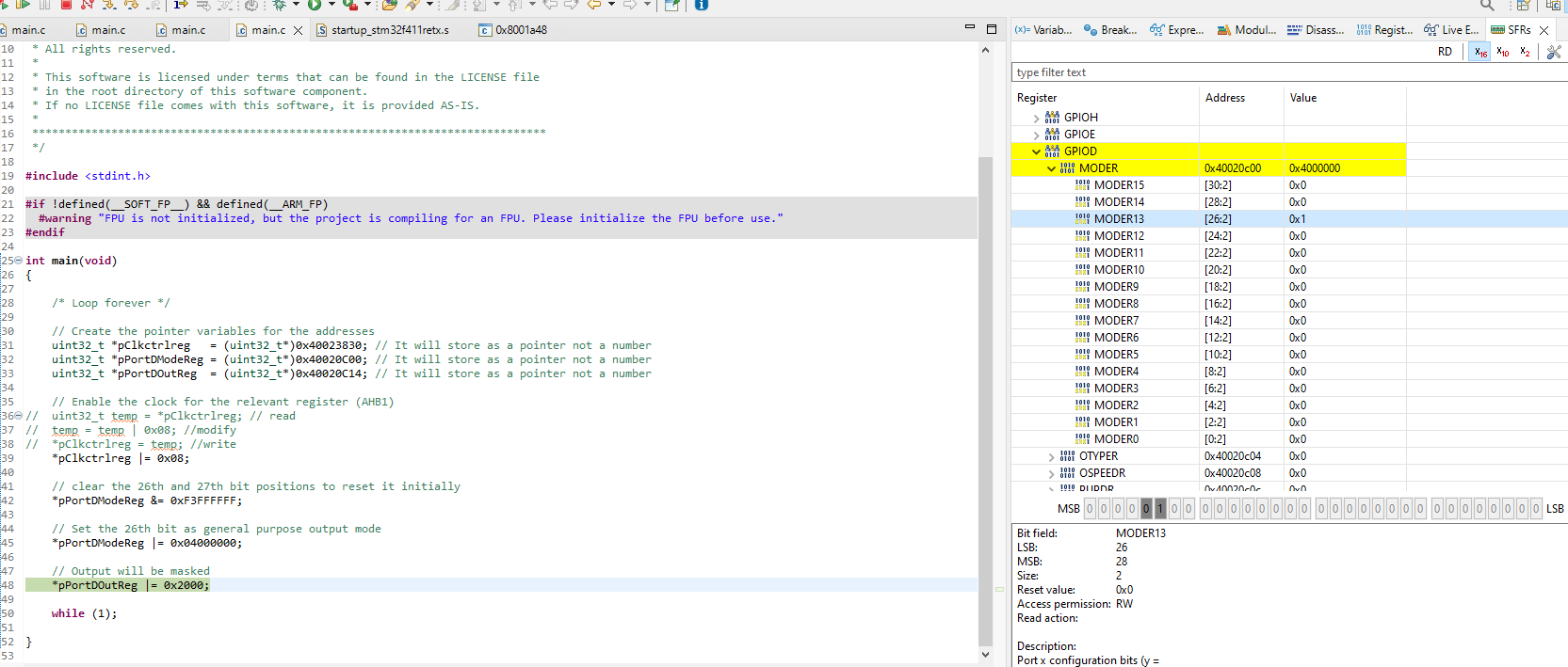 Solved: [stm32F411RE] Turning on LD2 through C, not workin... - STMicroelectronics Community