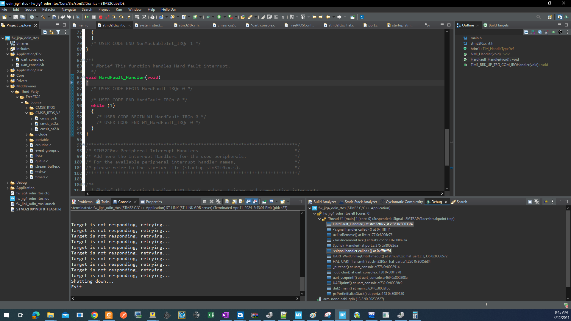 Solved: HardFault_Handler() at stm32f0xx_it.c occur when i... - STMicroelectronics Community