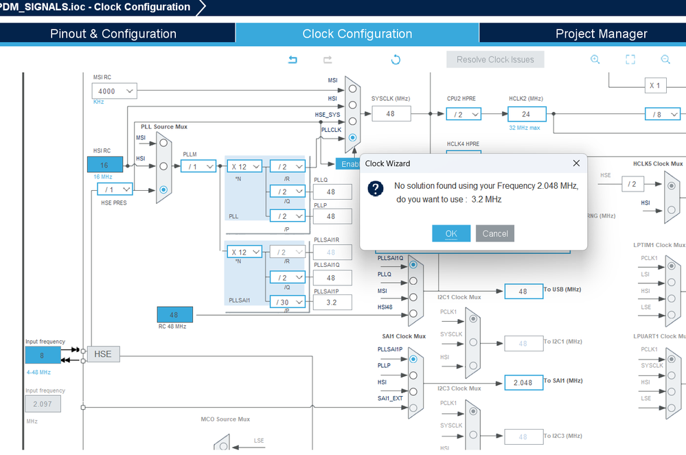 SAI Clock configuration issue: PDM interface - STMicroelectronics Community SAI Clock configuration issue: PDM interface - STMicroelectronics Community