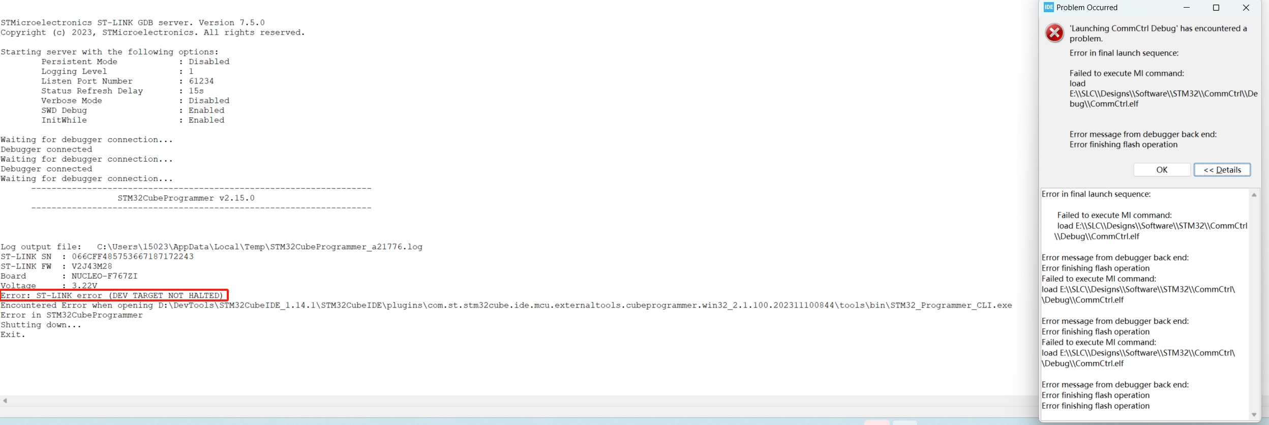 Solved Cant Run From Cubeide Stmicroelectronics Community 