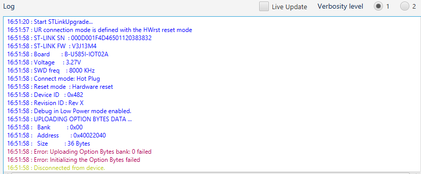 Solved: STM32U585 DOES NOT RETURN TO RDP=0. - STMicroelectronics Community
