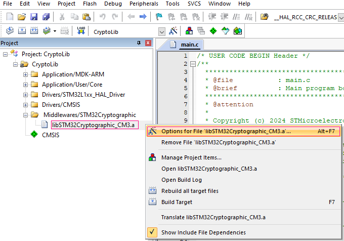 How to add external libraries in Keil® MDK-ARM: A... - STMicroelectronics Community