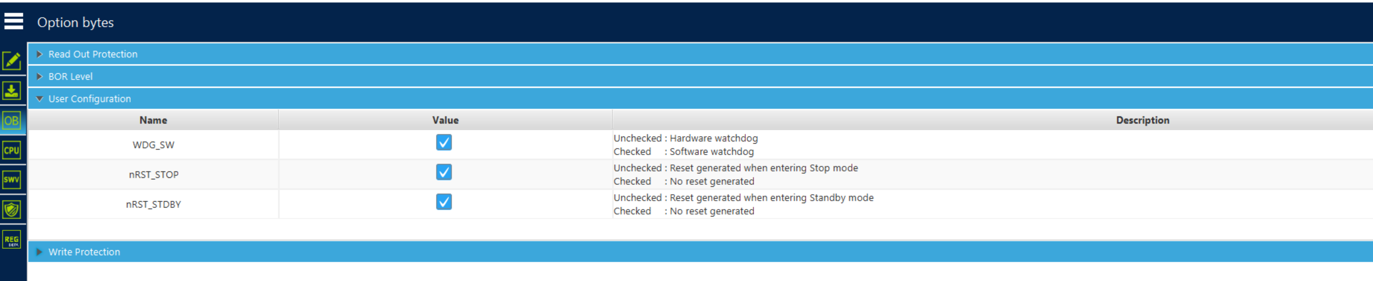 Cant Write Option Bytes With Stm32cubeprogrammer Stmicroelectronics Community