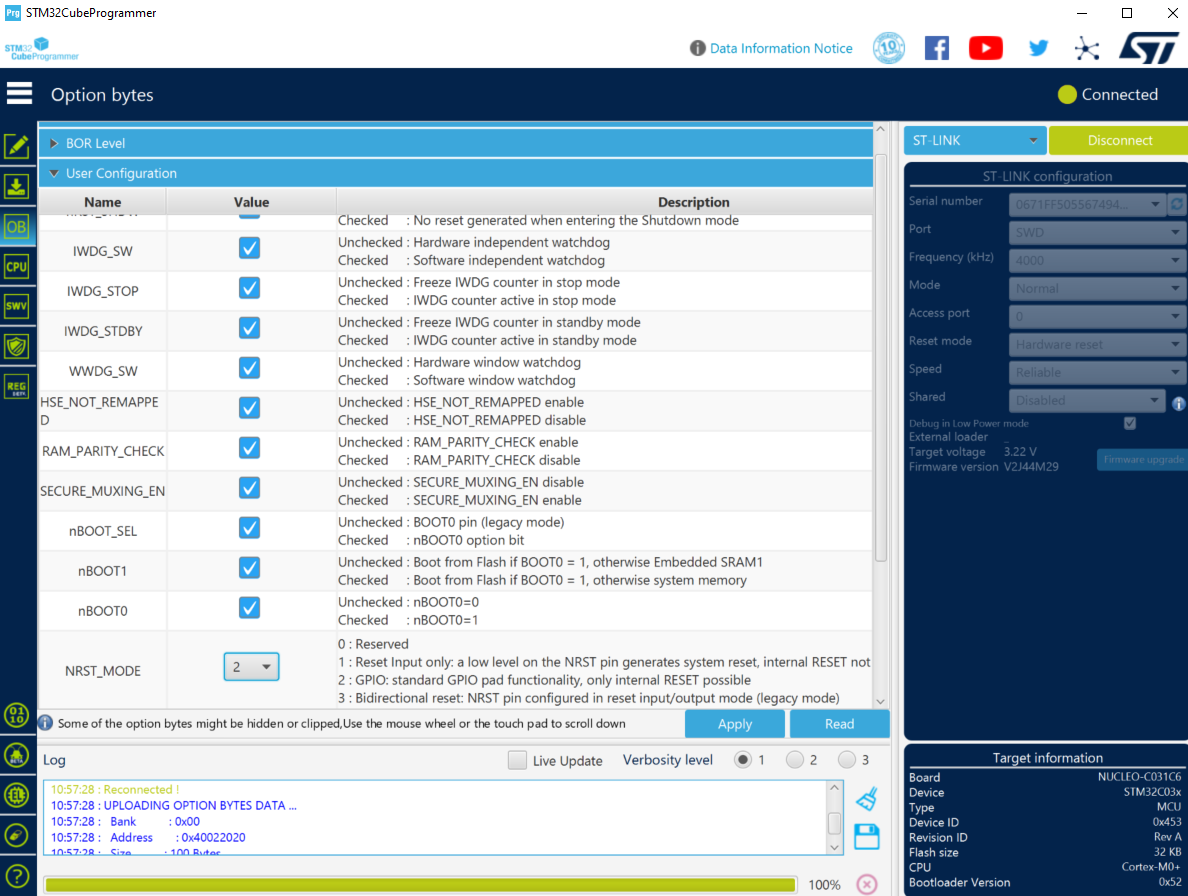 Solved: STM32C011 unable to configure PF2 nRST as GPIO an... - STMicroelectronics Community