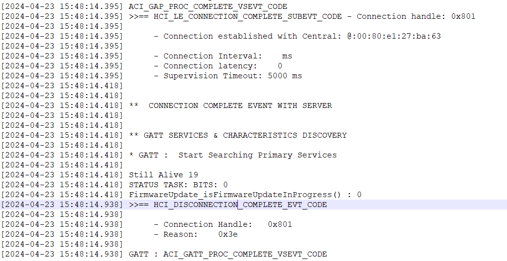 BLE Disconnection with error code 0x3E - STMicroelectronics Community
