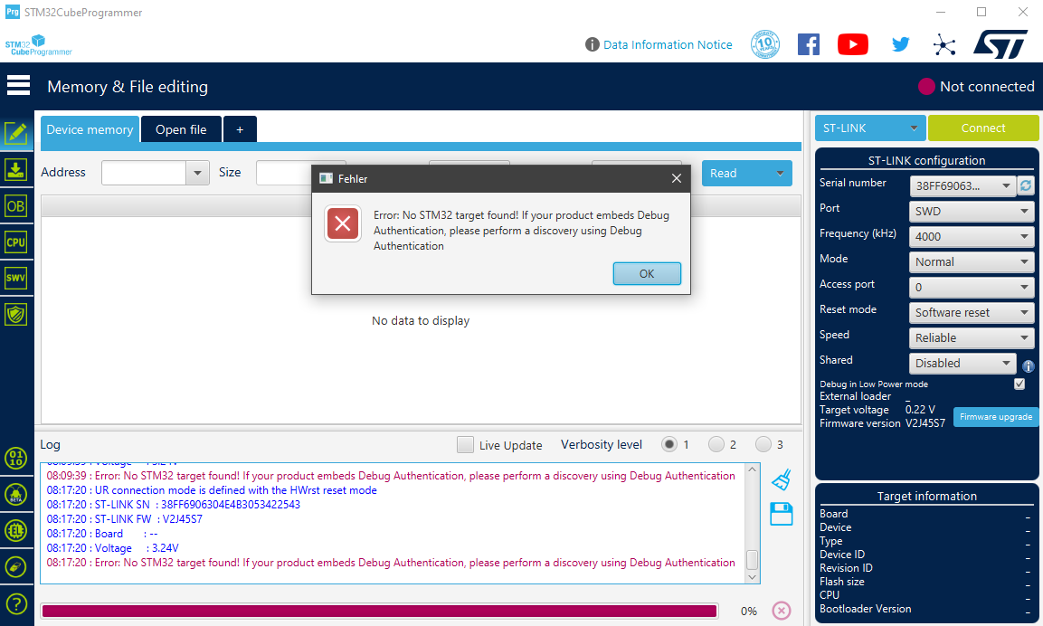 Solved: ST-Link-V2 Debugger: No STM32 target found. - STMicroelectronics Community