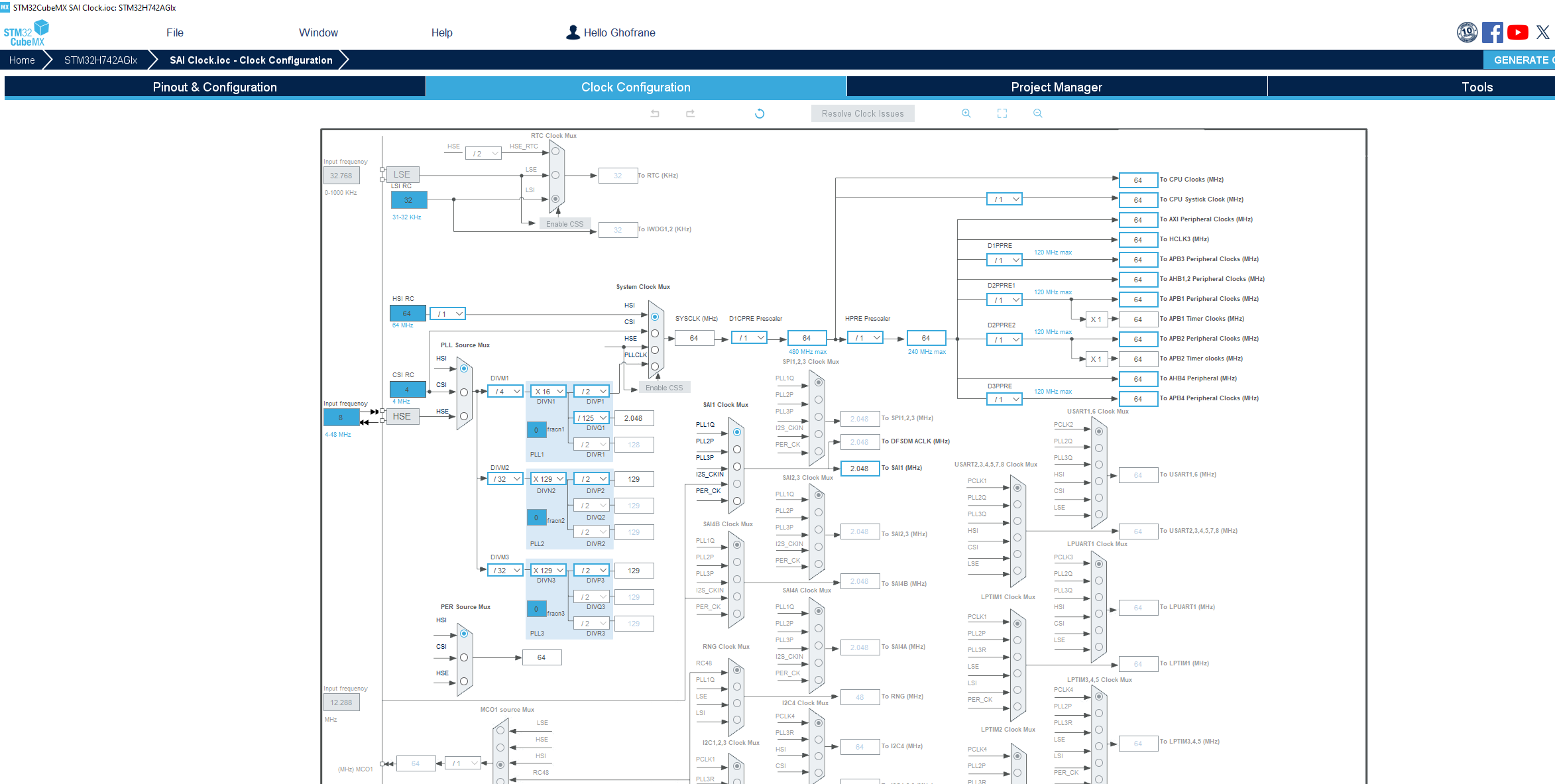 SAI Clock configuration issue: PDM interface - STMicroelectronics Community SAI Clock configuration issue: PDM interface - STMicroelectronics Community