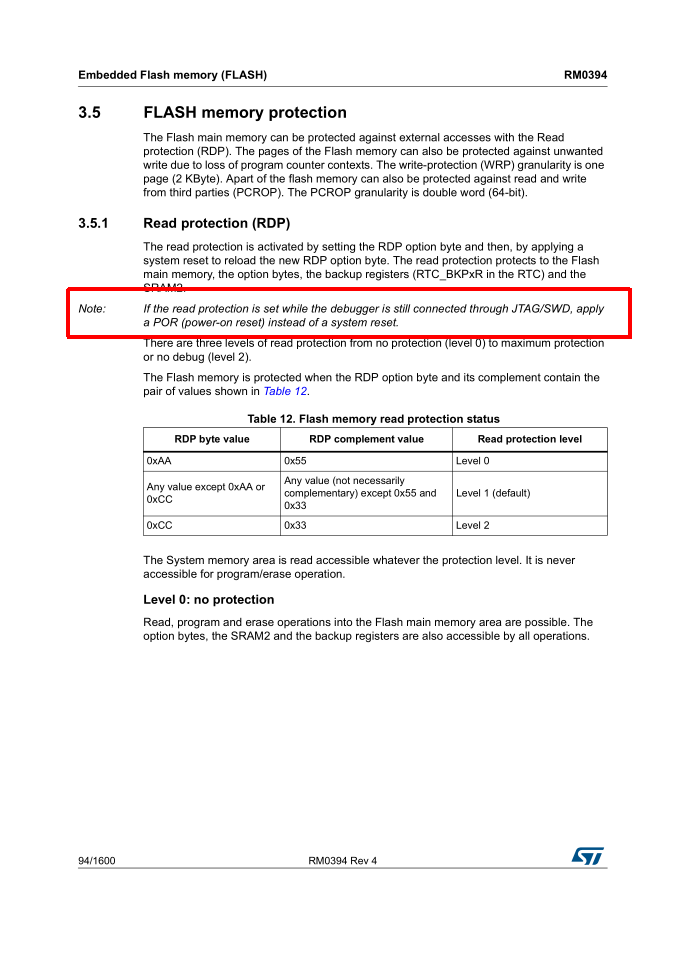 Solved Stm32l4 Read Out Protection Setup Issues Stmicroelectronics Community