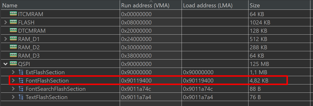 Solved Using Fontflashsection In Qspi Flash Memory Stmicroelectronics Community 