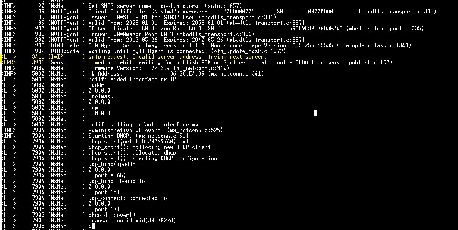 NTP using STM32CubeExpansion_Cloud_AWS_H5_V1.0.0 e ...
